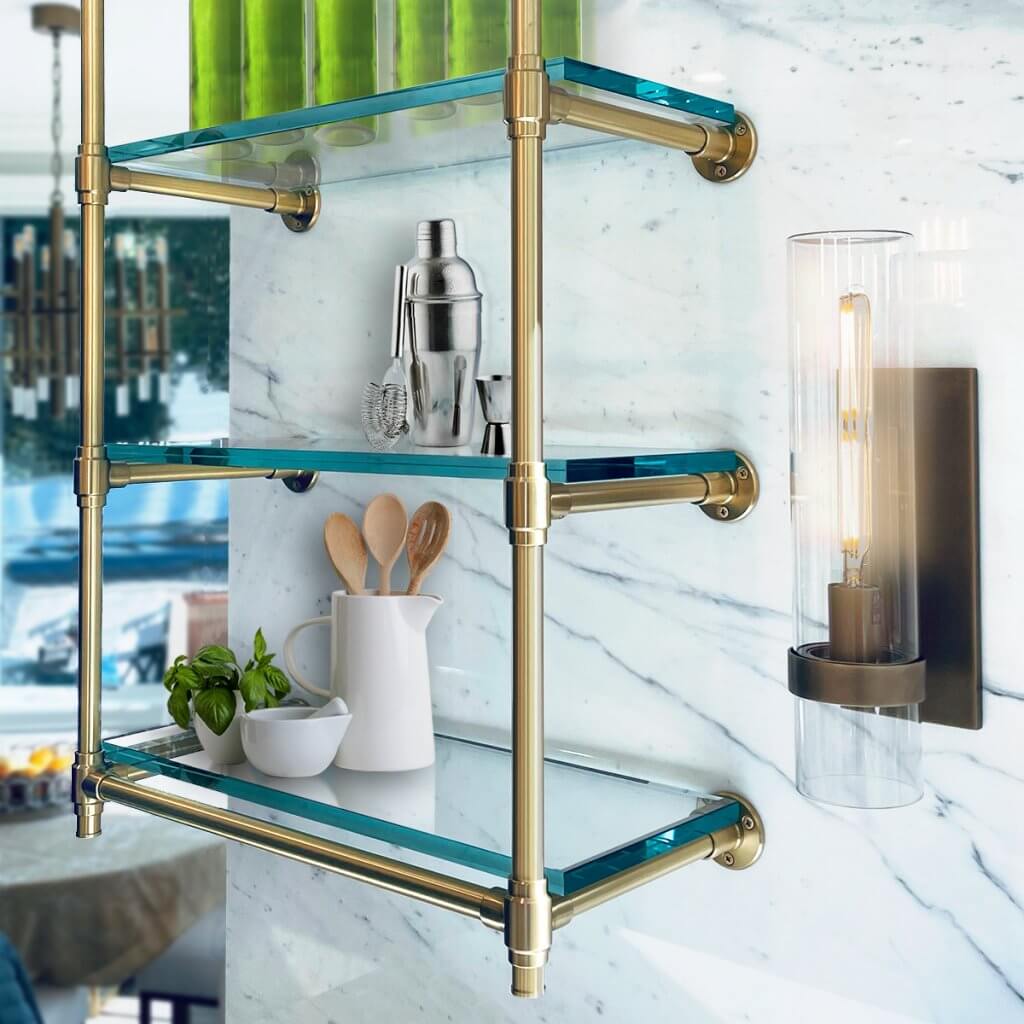 Studio style wall-mounted Edge shelving finished in lacquered satin ...